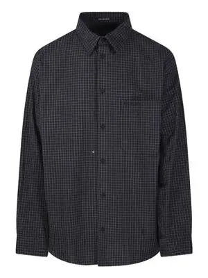 Balenciaga Checkered Oversized Long-sleeve Shirt - Black