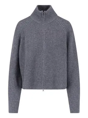 LISA YANG Ribbed Zip-up Knitted Sweater - Grey