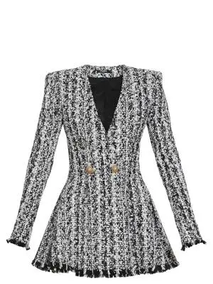Balmain Two-tone Flared Tweed Dress - Gray