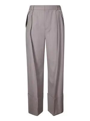 Victoria Beckham Wide Leg Turn-up Trousers - Gray