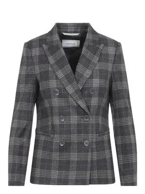 Peserico Plaid Double-breasted Blazer - Eclipse Grey