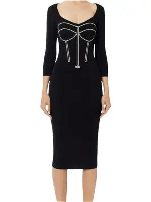 Elisabetta Franchi Long Sleeve Round Neck Dress - Black