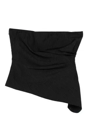 Alexander McQueen Pinstripe Asymmetrical Draped Strapless Top - Black