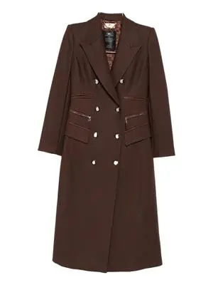 Elisabetta Franchi Double-breasted Leather-trimmed Coat - Red