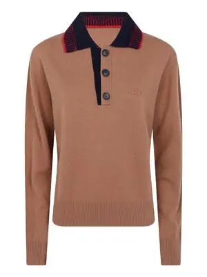N.21 Long Sleeve Knitted Polo Shirt - Suede
