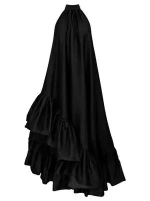 Azeeza Lucas Taffeta Asymmetric Ruffle Gown - Black