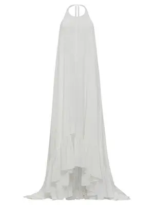 Azeeza Sadie Silk Crepe Halter Gown - White