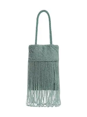 REFORMATION Valentina Mini Beaded Hand Bag With Fringe - Mist Beaded