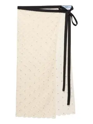Prada Embroidered Lace Apron With Stone Motif - Neutral