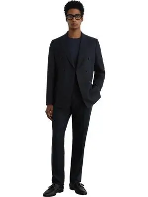 REISS Kin Tailored Fit Linen Trousers - Navy