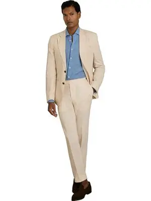 REISS Kin Tailored Fit Linen Trousers - Stone