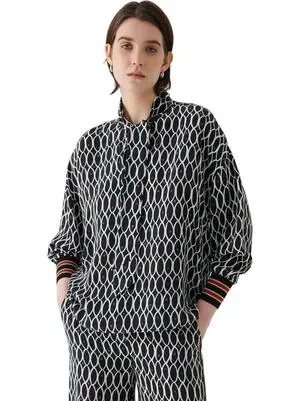 EXQUISE Annette Geometric Pattern Blouse - Black Patterned