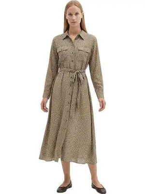 EXQUISE Clio Midi Shirt Dress - Brown Patterned