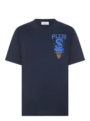 Philipp Plein Round Neck T-shirt Ice Cream Dollar Patch - Navy