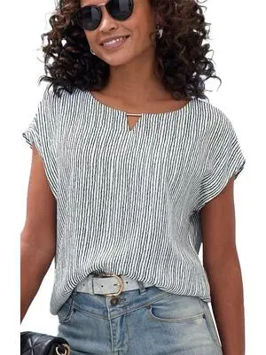LASCANA LASCANA Striped Keyhole Blouse