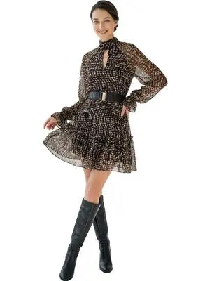 EXQUISE Angelique Mini Dress - Black Patterned