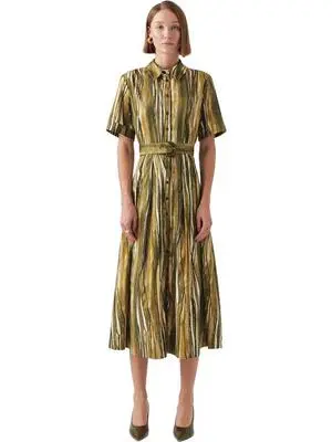 EXQUISE Anais Midi Dress - Yellow Patterned