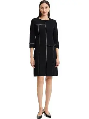 MING WANG Ming Wang Monochrome Grid Stitch Stretch Deco Crepe Dress