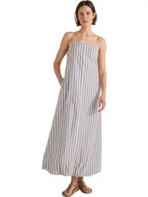HAVEN WELL WITHIN Organic Cotton Poplin Stripe Bubble Hem Maxi Dress - Deep Willow Multi