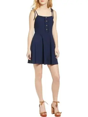 SPEECHLESS Speechless Tie Shoulder Eyelet Fit & Flare Dress