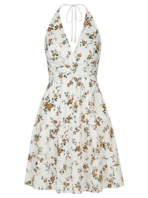 CONQUISTA Ecru Floral Empire Line Mini Dress - Beige
