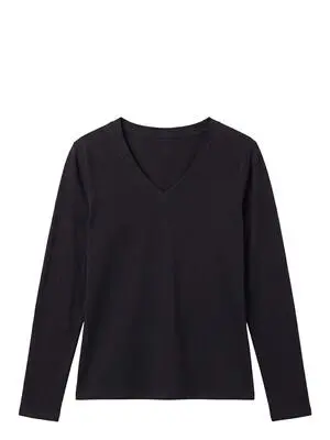 BRODIE CASHMERE Long Sleeve V-neck Tee - Black