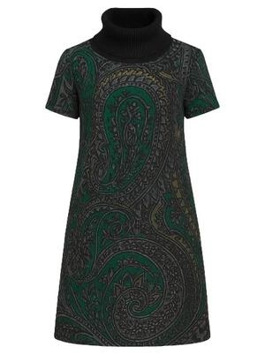 CONQUISTA A-line Turtleneck Dress With Paisley Print - Black