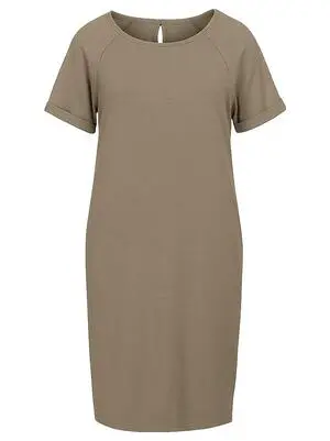 CONQUISTA Short Sleeve Punto Di Roma Dress With Pockets - Brown