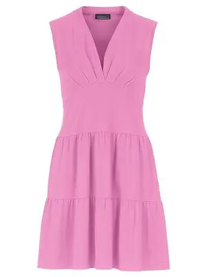 CONQUISTA Sleeveless V-neck Jersey Dress With Tiered Skirt - Purple