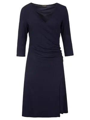CONQUISTA Faux Wrap Dress With Trim - Blue