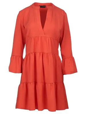 CONQUISTA A-line Dress With ¾ Bell Sleeves - Orange