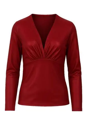 CONQUISTA Long Sleeve V-neck Top - Red
