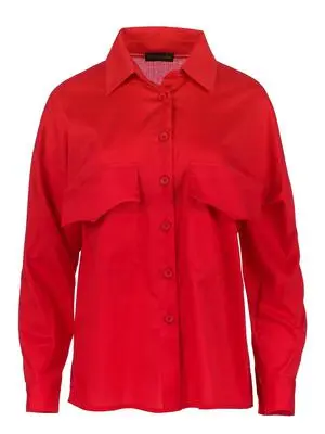 CONQUISTA Poplin Style Shirt With Classic Collar And Patch Pockets - Red