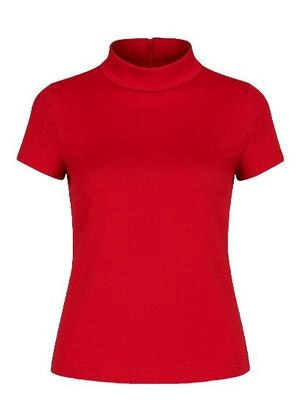 CONQUISTA Short Sleeve Turtleneck Top - Red