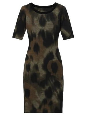 CONQUISTA Fitted Print Midi Dress With 3/4 Sleeves - Brown