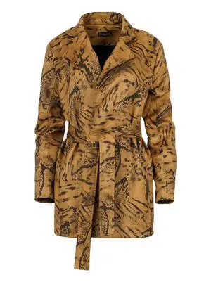 CONQUISTA Suede-look Printed Belted Jacket - Brown