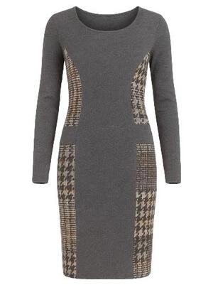 CONQUISTA Patterned Straight Sweater Dress - Grey