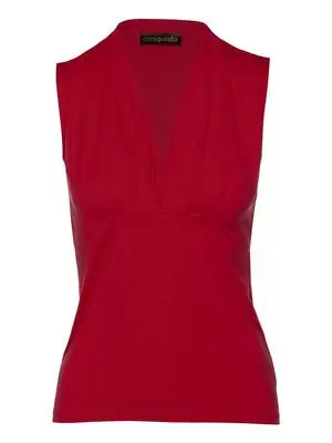 CONQUISTA Sleeveless Faux Wrap Top - Red