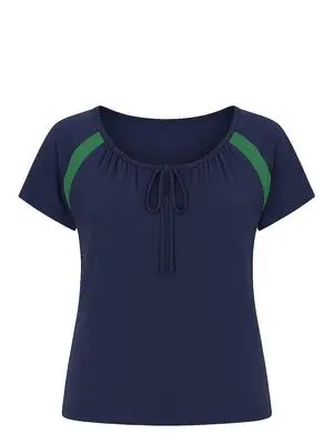 CONQUISTA Short Sleeve Top With Tie Detail - Blue