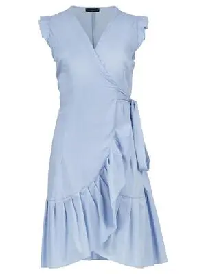 CONQUISTA Sleeveless Ruffled Wrap Dress In Cotton Poplin - Blue