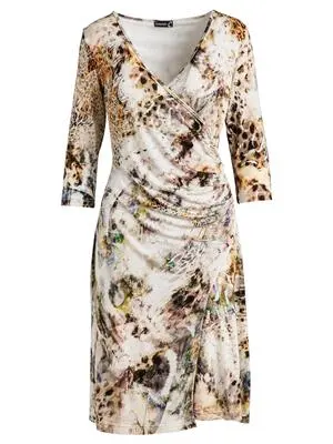 CONQUISTA Print Jersey Faux Wrap Dress - Brown