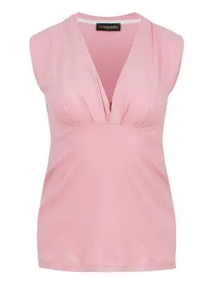 CONQUISTA Sleeveless Faux Wrap Jersey Top - Pink