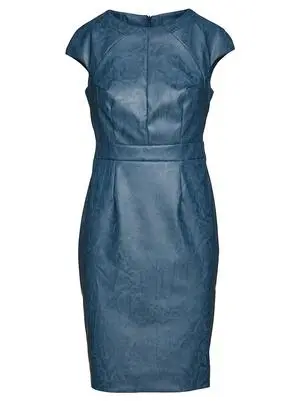 CONQUISTA Conquista Indigo Faux Leather Dress With Cap Sleeves Blue