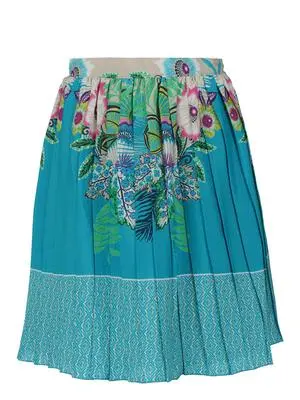 CONQUISTA Tropical Print Pleated Skirt - Blue