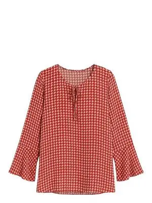CONQUISTA Loose Fit Printed Top With Tie Detail - Red