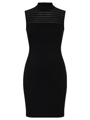 CONQUISTA Sheer Detail Stretch Mini Dress - Black