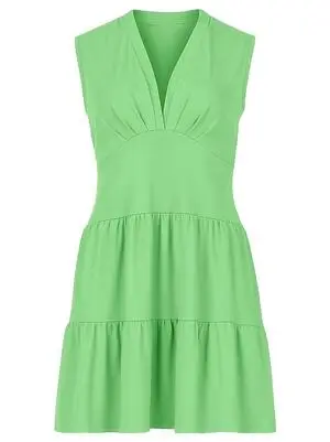 CONQUISTA Sleeveless V-neck Tiered Jersey Dress - Green