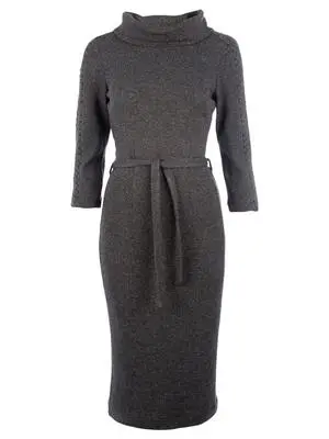 CONQUISTA Knit Fitted Dress With Jacquard Panel Detail - Grey