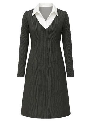 CONQUISTA A-line Dress With Shirt Collar Detail - Grey