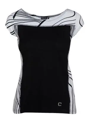 CONQUISTA Two-tone Cap Sleeve Printed Top - Black